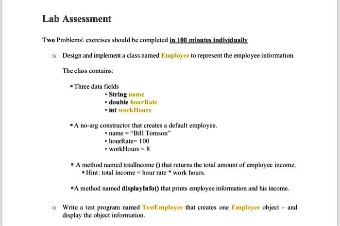 Lab Assessment Two Problems/ exercises should be completed in 100 ...