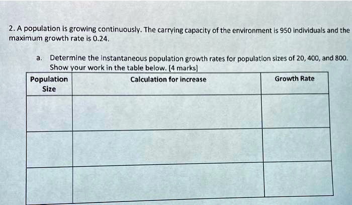 SOLVED: 2. A population is growing continuously. The carrying capacity ...
