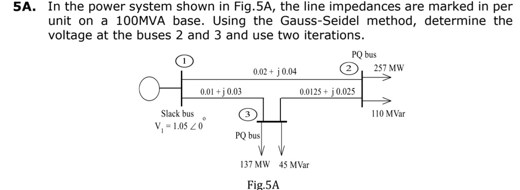 5A. In the power system shown in Fig.5A, the line impedances are marked in per unit on a 100MVA ...