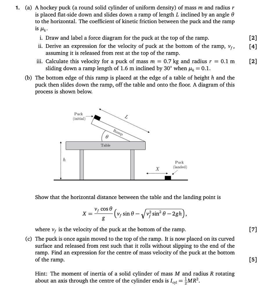 SOLVED: (a) A hockey puck (a round solid cylinder of uniform density ...