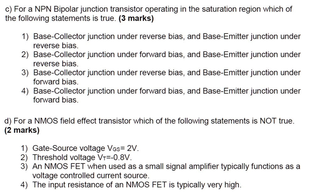 SOLVED: c) For an NPN Bipolar junction transistor operating in the ...