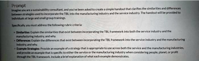 Text: Prompt Imagine you are a Sustainability consultant and you've ...