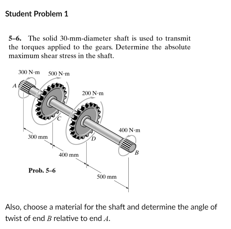 SOLVED: Student Problem 1 Prob. 5-6: The solid 30-mm-diameter shaft is ...