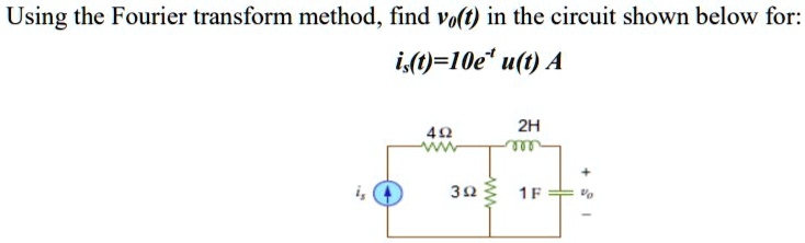 SOLVED: Using the Fourier transform method, find vo(t) in the circuit shown below for: is(t ...