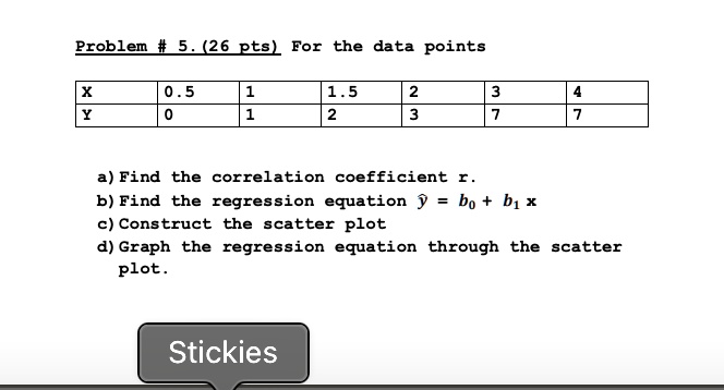 SOLVED:Problem 5,(26 Pta For the data points a) Find the correlation ...