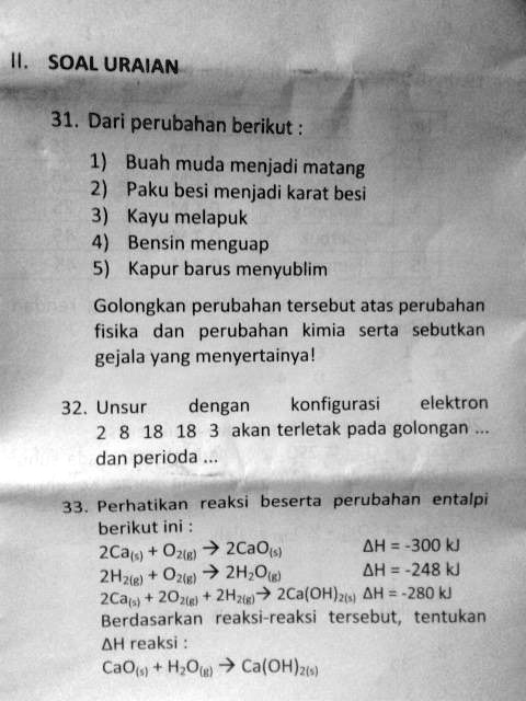 SOLVED: Kimia, ada di gambar gan..! jawab yang bisa..! SOAL URAIAN 31 ... SOLVED: Kimia, ada di gambar gan..! jawab yang bisa..! SOAL URAIAN 31 ...