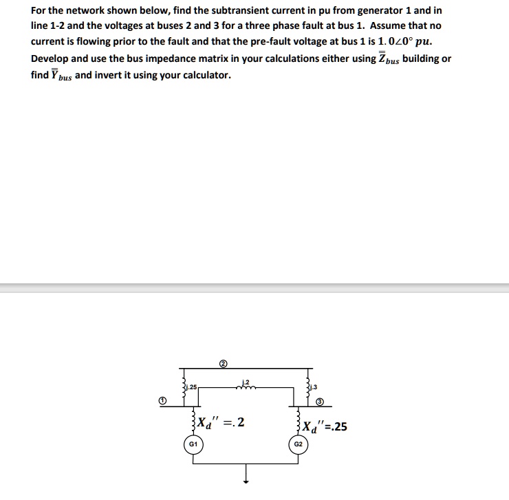 SOLVED: For the network shown below, find the subtransient current in pu from the generator and ...
