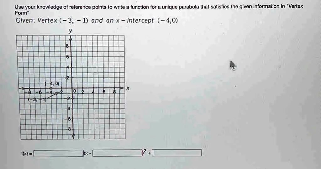 SOLVED: Use your knowledge of reference points to write a function for a unique parabola that ...