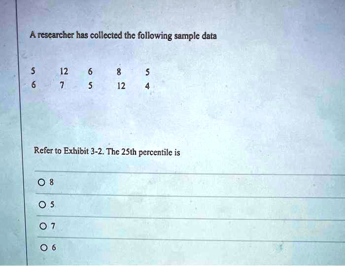 SOLVED: A researcher has collected the following sample data: 12 12 ...