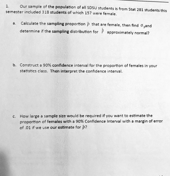 our sample of the population of all sdsu students is from stat 281 ...