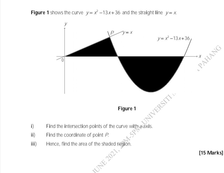 Solved Figure 1 Shows The Curve Y X 13x 36 And The Straight Line Yx Yx 13x36 Pahang