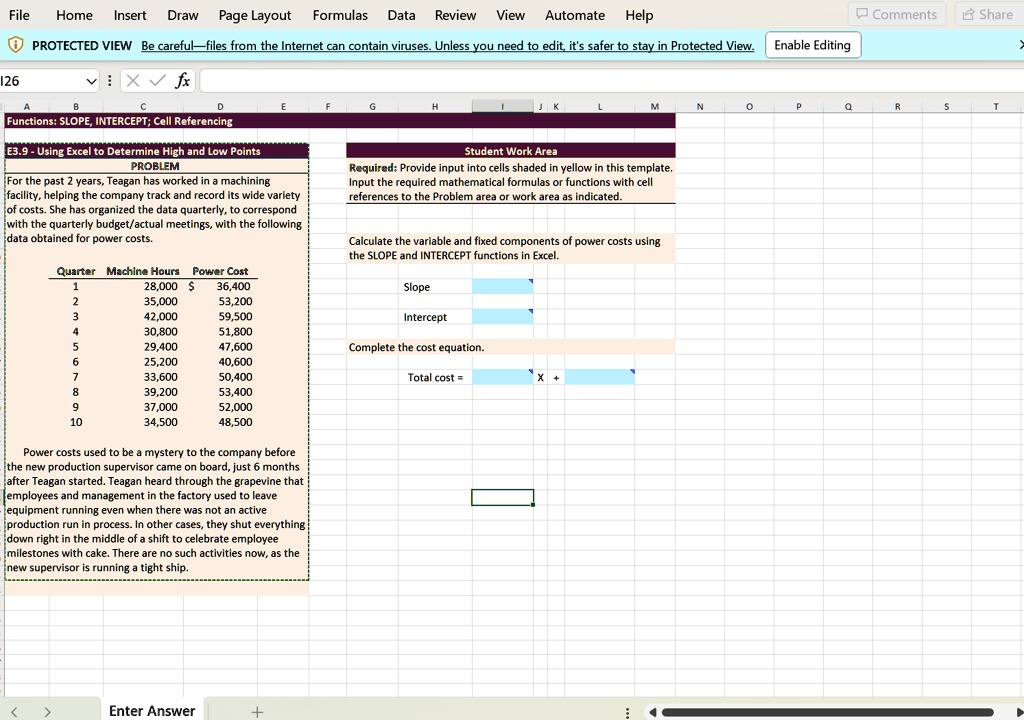 Functions: SLOPE, INTERCEPT; Cell Referencing E3.9 - Using Excel to ...