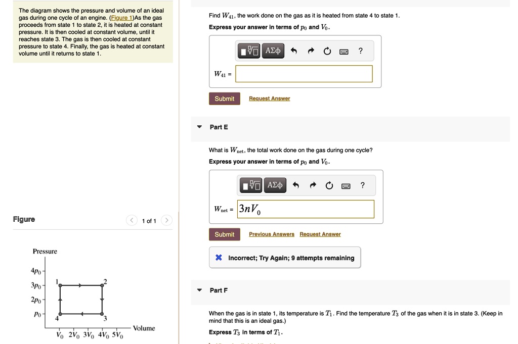 SOLVED: The diagram shows the pressure and volume of an ideal gas during one cycle of an engine ...