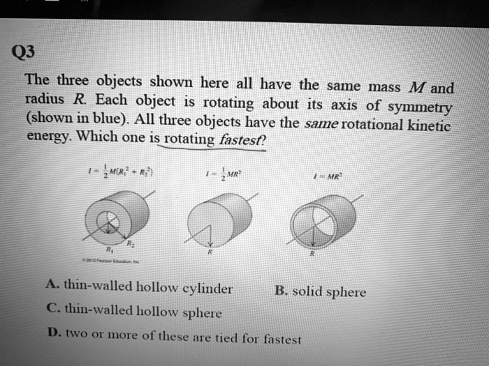 SOLVED: Q3: The three objects shown here all have the same mass M and radius R. Each object is ...