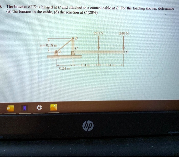 1. The bracket BCD is hinged at C and attached to a control cable at B. For the loading shown ...