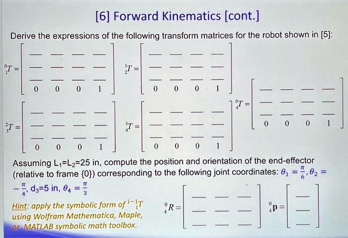Solved Texts [6] Forward Kinematics [cont ] Derive The Expressions Of The Following Transform