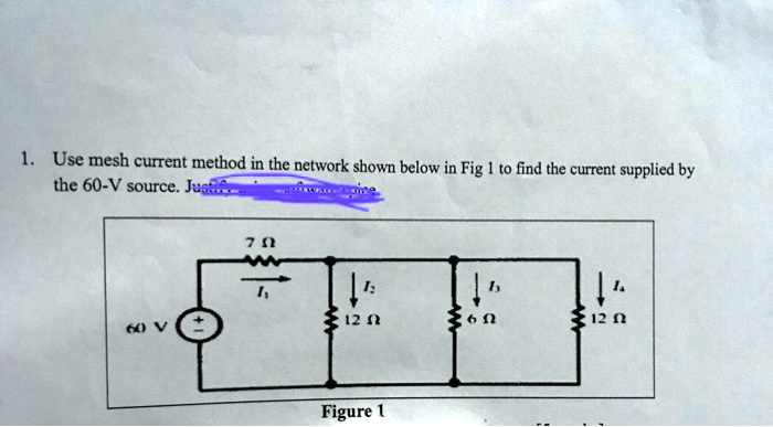 SOLVED: Use the mesh current method in the network shown below in Figure 1 to find the current ...