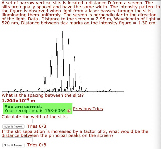 SOLVED: A set of narrow vertical slits is located at a distance D from ...