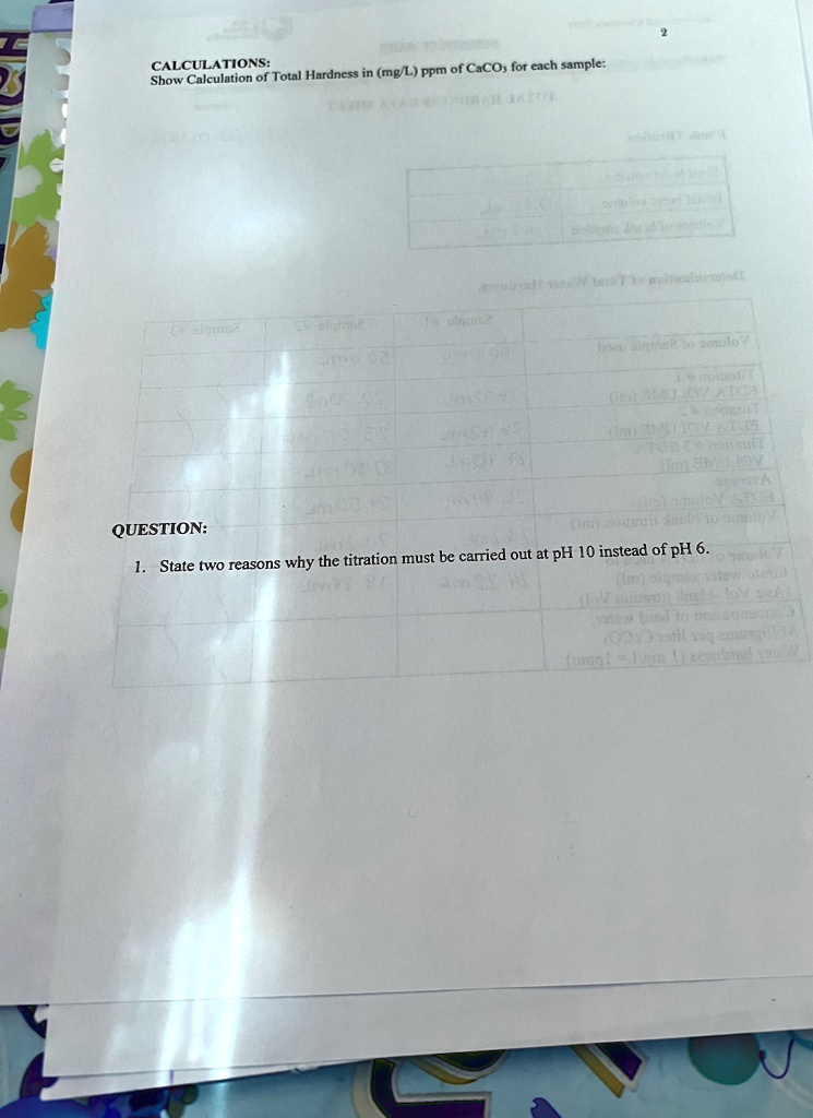 CALCULATIONS: Show Calculation of Total Hardness in (mg/L) ppm of CaCO3 ...