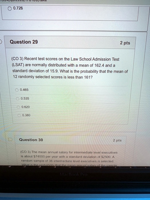 SOLVED: Recent test scores on the Law School Admission Test (LSAT) are ...