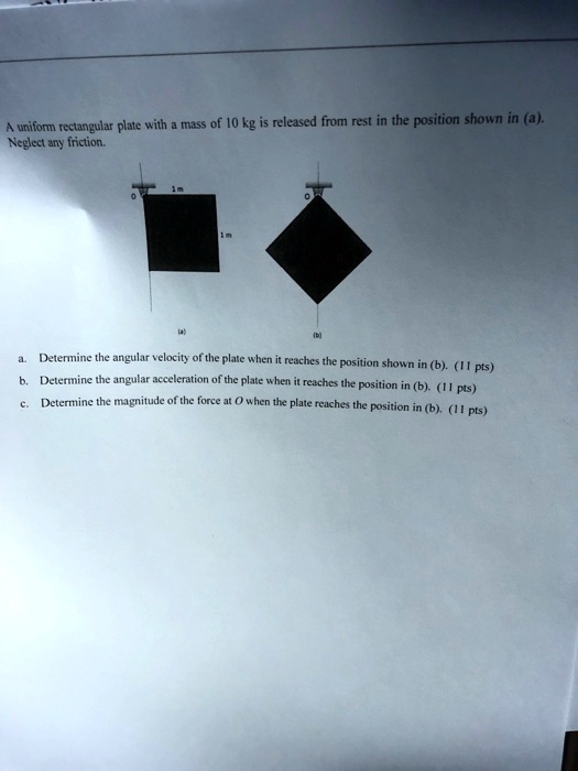 SOLVED: A uniform rectangular plate with a mass of 10 kg is released from rest in the position ...
