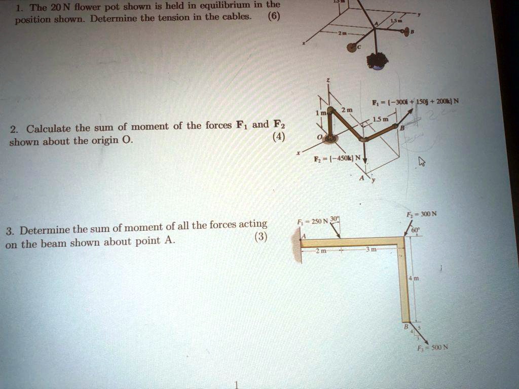 the 20 n flower pot shown is held in equilibrium in the position shown ...