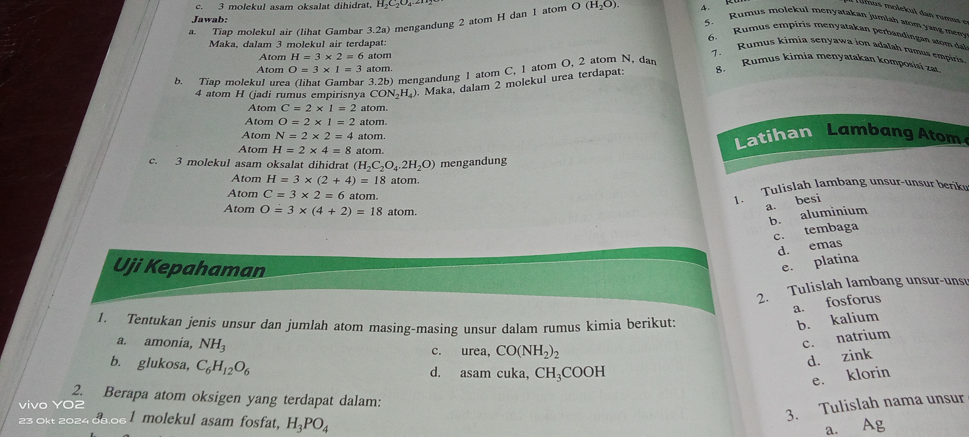 c. 3 molekul asam oksalat dihidrat, H2C2O4. Jawab: a. Tiap molekul air ...
