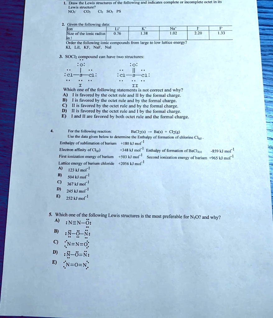 SOLVED: Draw the Lewis structures of the following and indicates ...