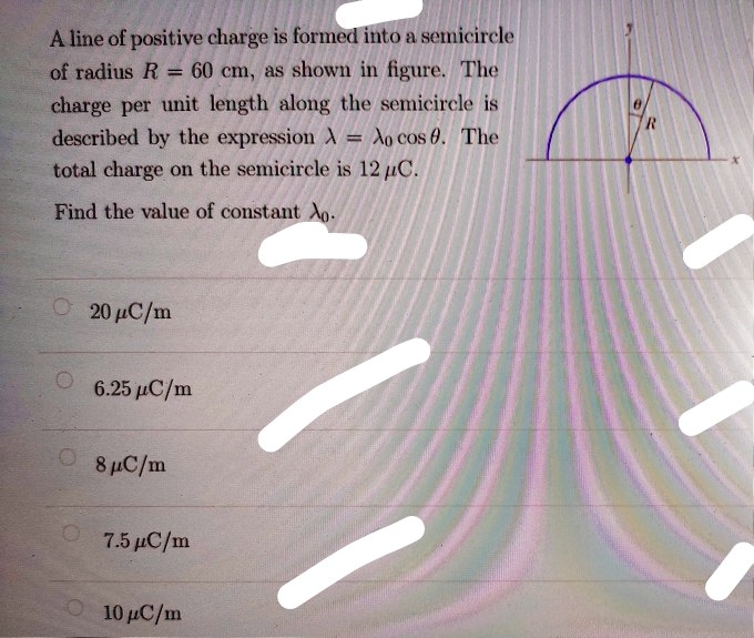 SOLVED: A line of positive charge is formed into a semicircle of radius ...