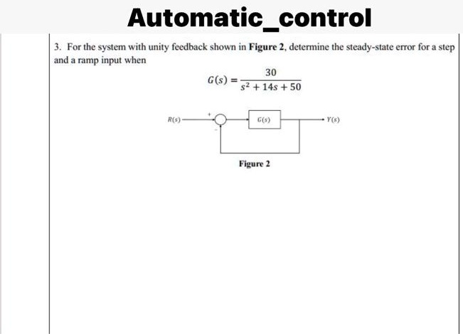 Solved For The System With Unity Feedback Shown In Figure 2 Determine The Steady State Error