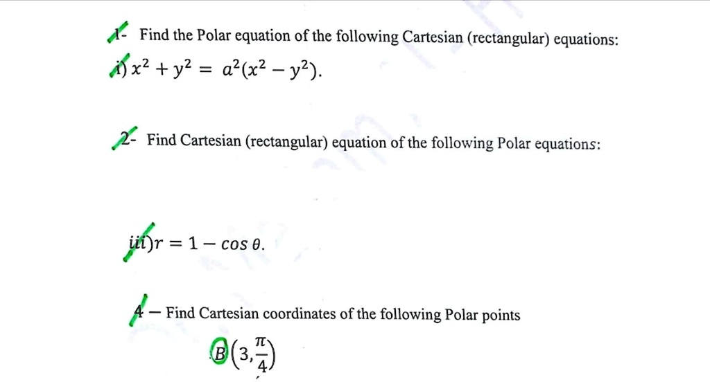 SOLVED: Find the Polar equation of the following Cartesian (rectangular ...