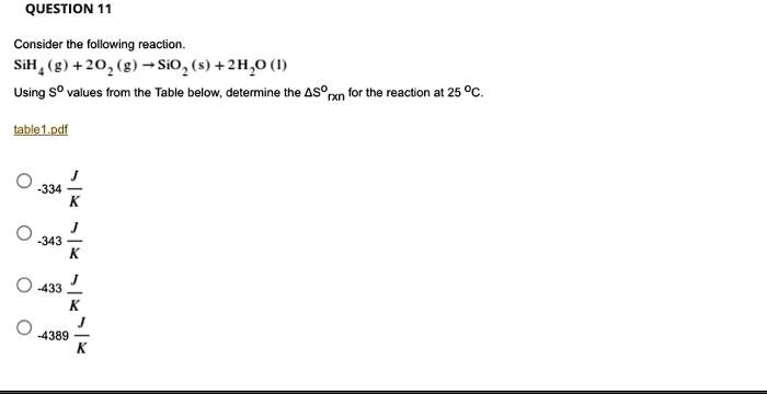 SOLVED: QUESTION 11 Consider the following reaction: SiH4 + 2O2 â ...