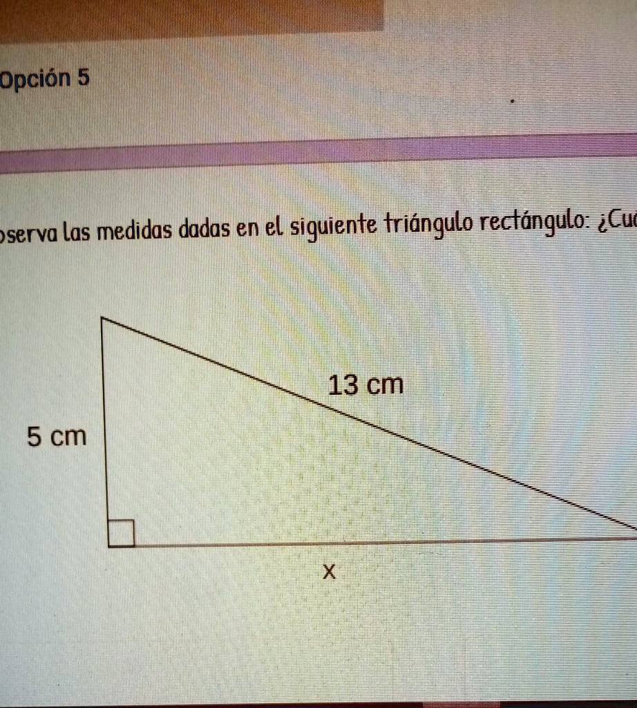 SOLVED: Ayuda cual es el valor de x Opción 5 serva las medidas dadas en ... SOLVED: Ayuda cual es el valor de x Opción 5 serva las medidas dadas en ...