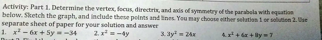 SOLVED: Activity: Part 1 - Determining the vertex, focus, directrix ...