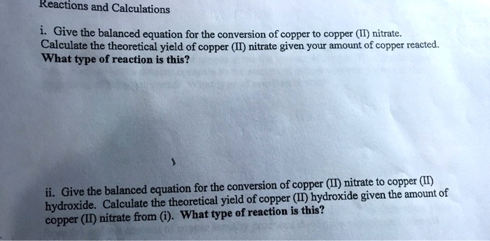 SOLVED: Reactions and Calculations Give the balanced equation for the ...