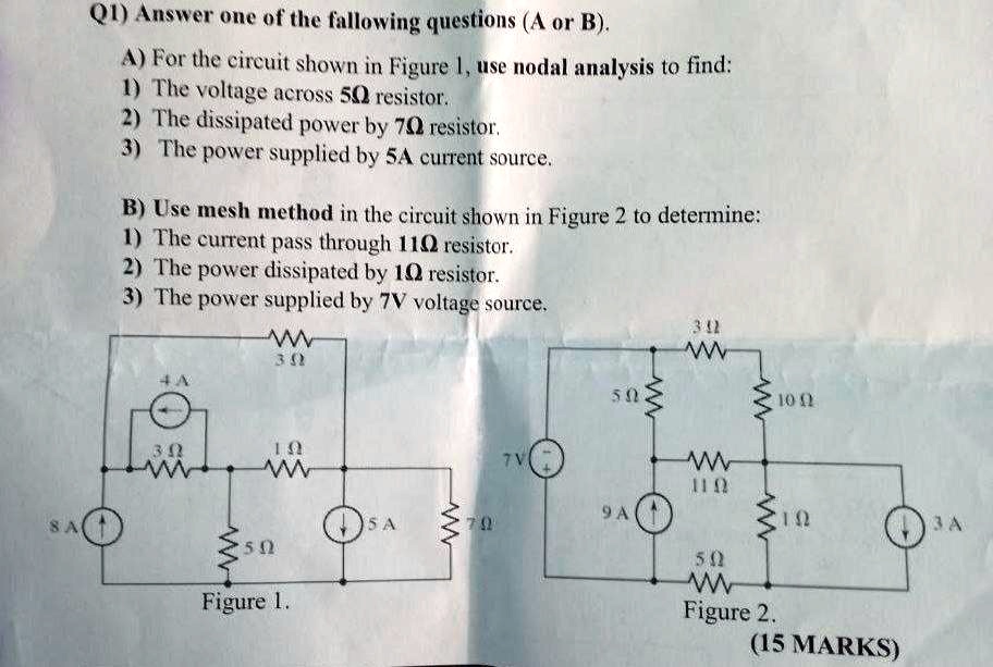 SOLVED: Q1) Answer Qne of the fallowing questions (A or B). For the circuit shown in Figure ...