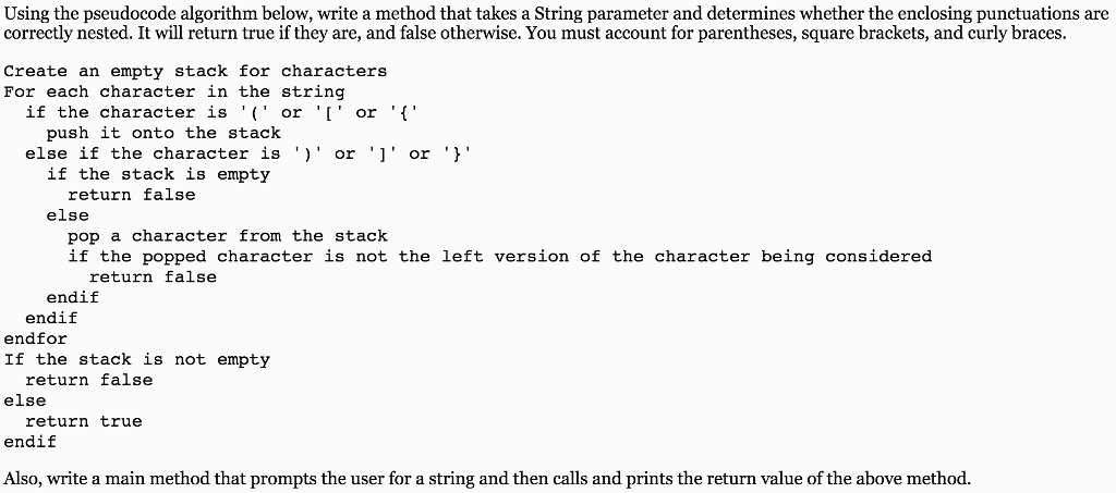 Solved Using The Pseudocode Algorithm Below Write A Method That Takes A String Parameter And 0892