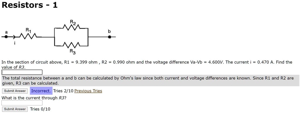 resistors 1 in the section of circuit above r1 9399 ohm r2 0990 ohm and ...
