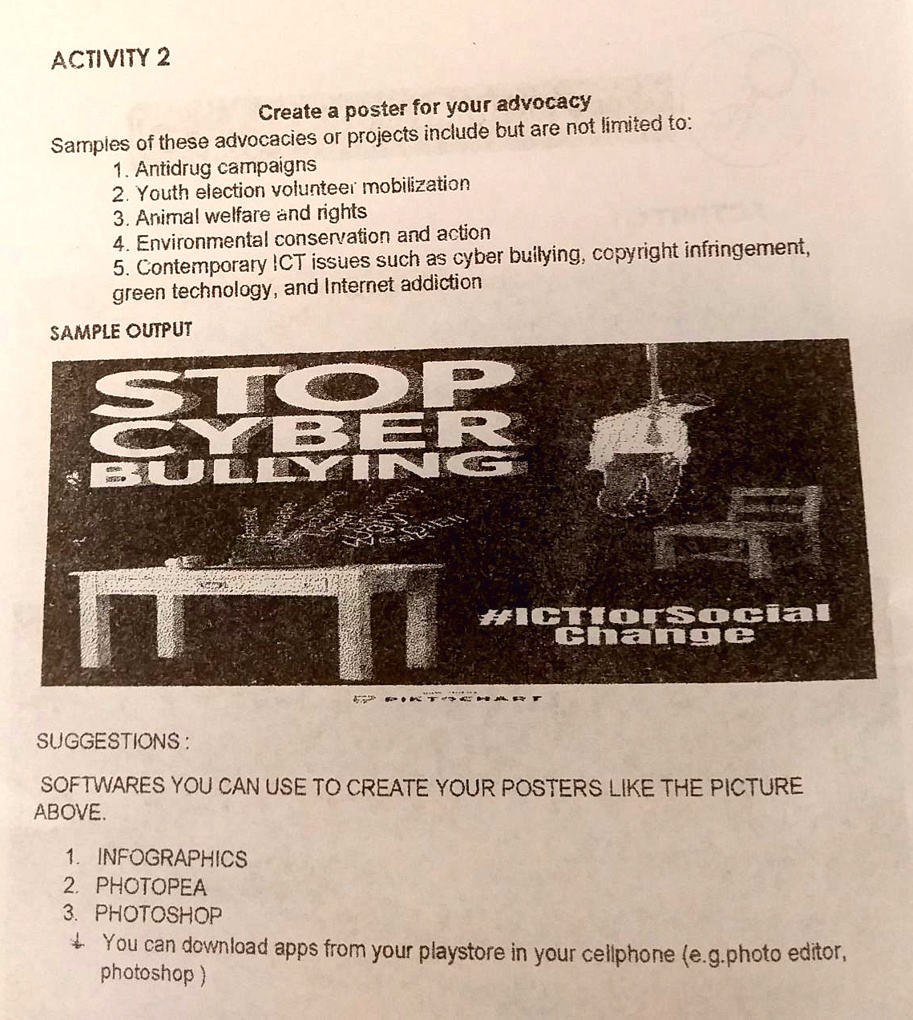 SOLVED: Activity 2 Create a poster for your advocacy Samples of these ...