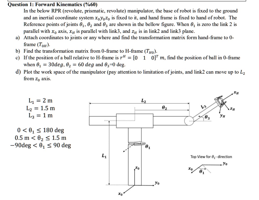SOLVED: Question 1: Forward Kinematics (60%) In the below RPR (revolute ...