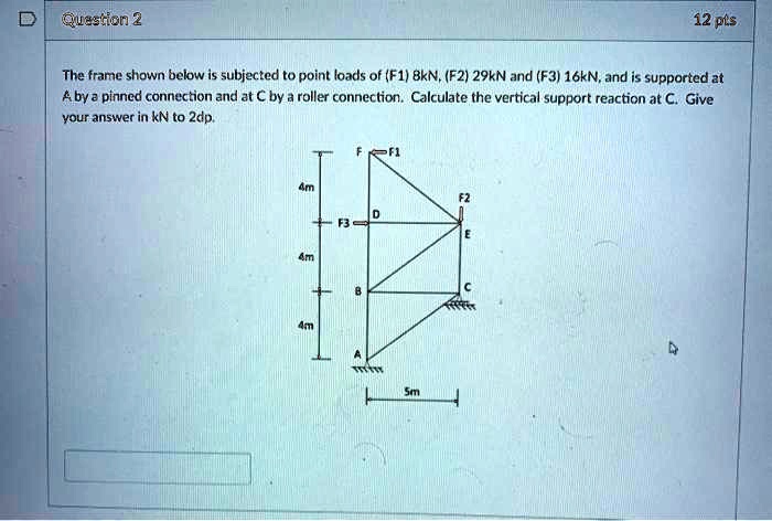 Question 2 12 pts The frame shown below is subjected to point loads of ...