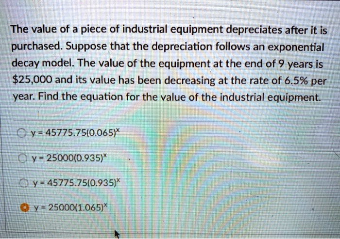 The value of a piece of industrial equipment depreciates after it is ...