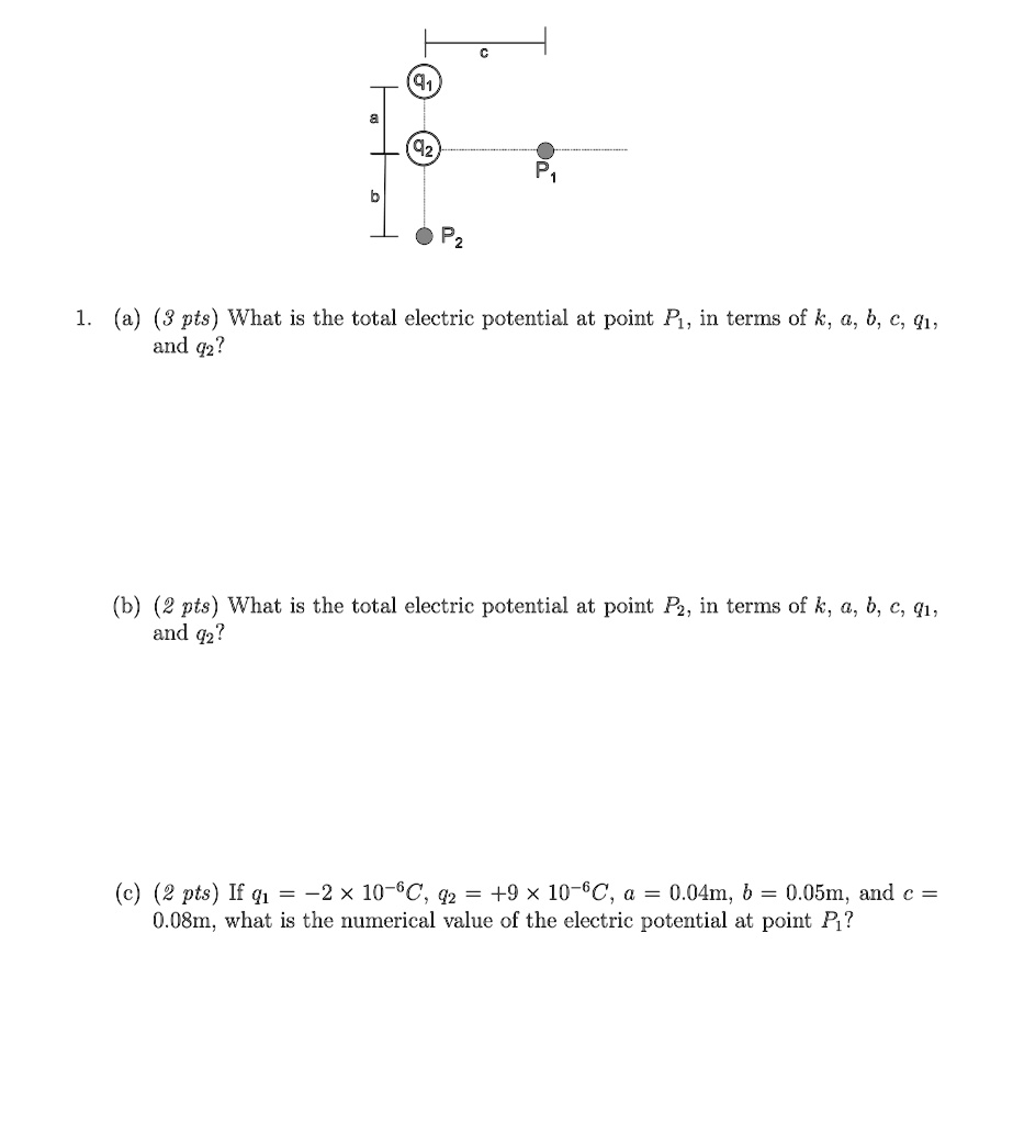 SOLVED: (a) What is the total electric potential at point P1, in terms ...