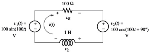 SOLVED: Consider the circuit shown in the figure. Find the phasors: V1, V2, VR, VL, and I. Draw ...