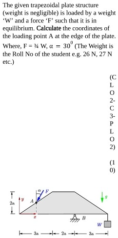 SOLVED: The given trapezoidal plate structure (weight is negligible) is ...