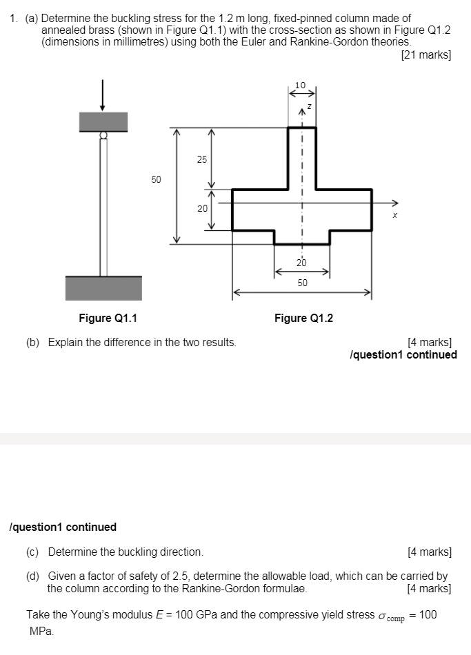 1. (a) Determine the buckling stress for the 1.2 m long, fixed-pinned ...