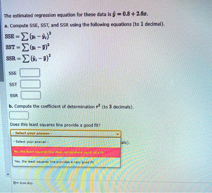 the estimated regression equation for these data is 08 262 compute sse ...