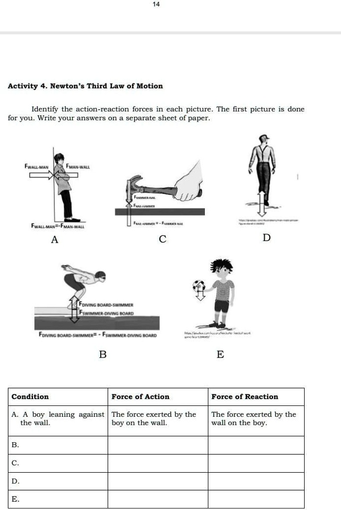 14 Activity 4. Newton's Third Law of Motion Identify the action ...