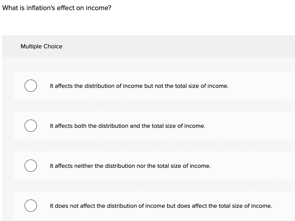 SOLVED: What is inflation's effect on income? Multiple Choice It ...