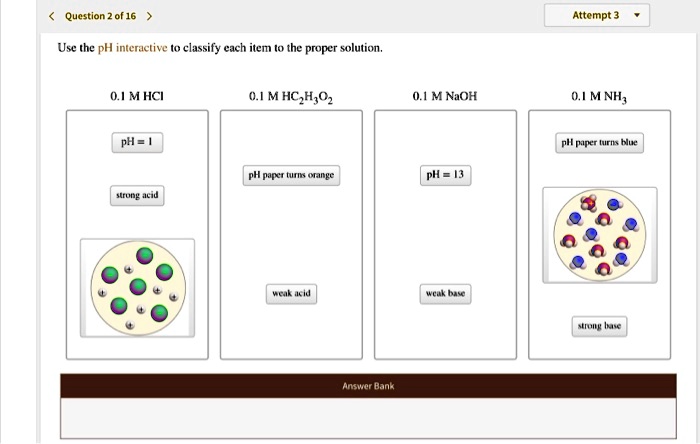 SOLVED: Question 2 0f 16 Attcmpt 3 Use the pH interaetive to classify cach item to the proper ...
